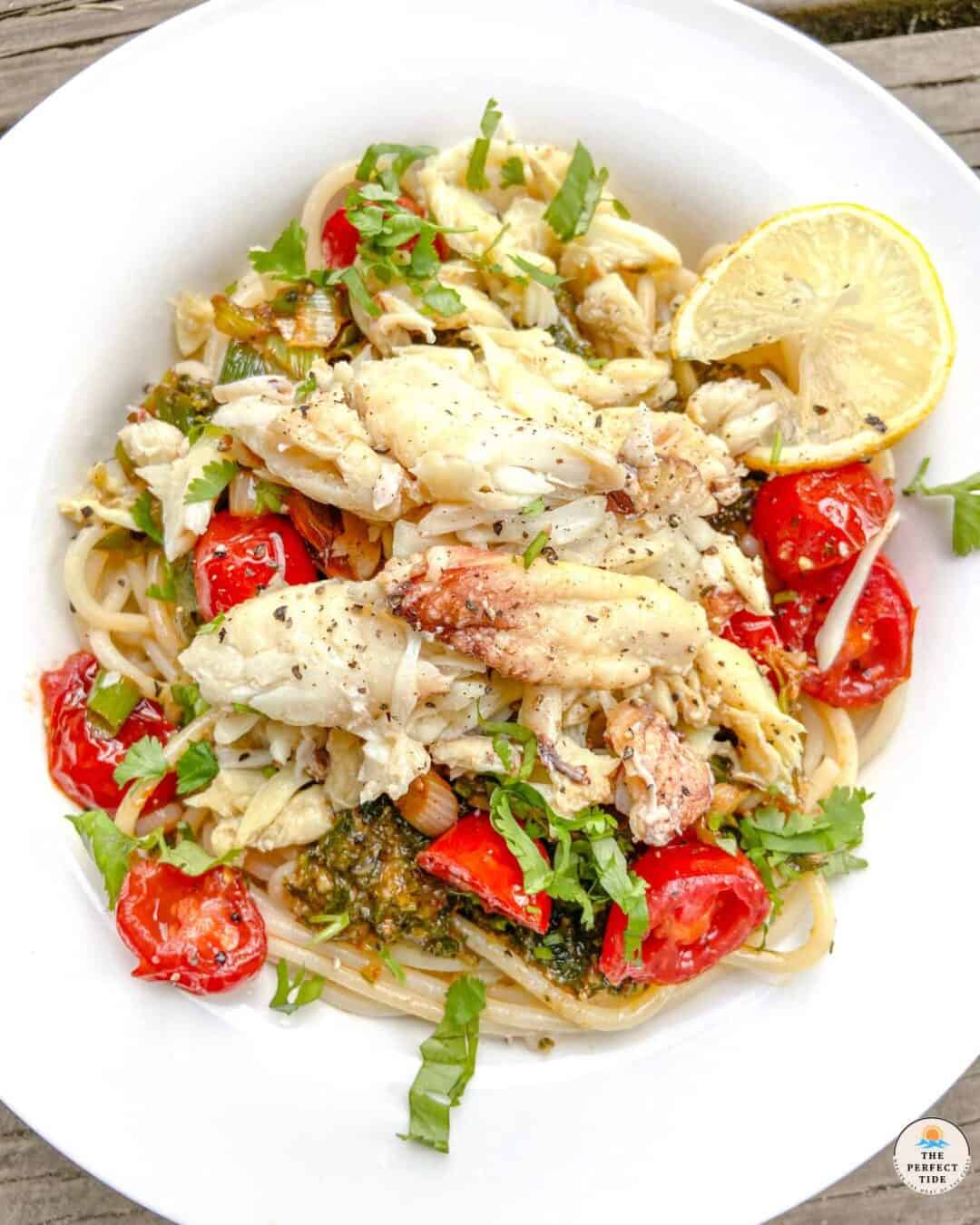 Crab Pasta With Tomatoes and Lemon Garlic Sauce